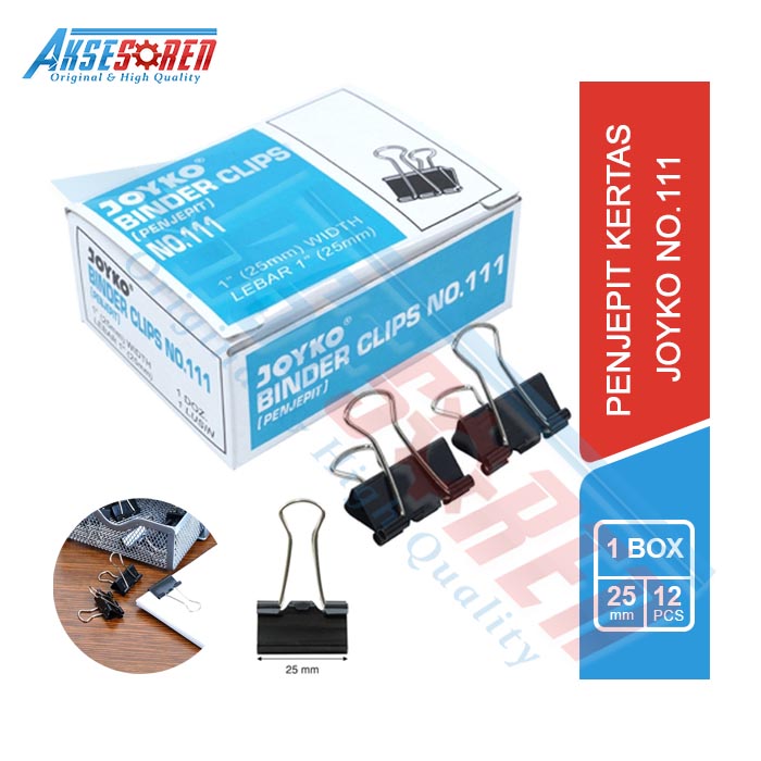 Penjepit Kertas Hitam Binder Clips Joyko No.111 [1 Box/12 pcs] / Binder ...