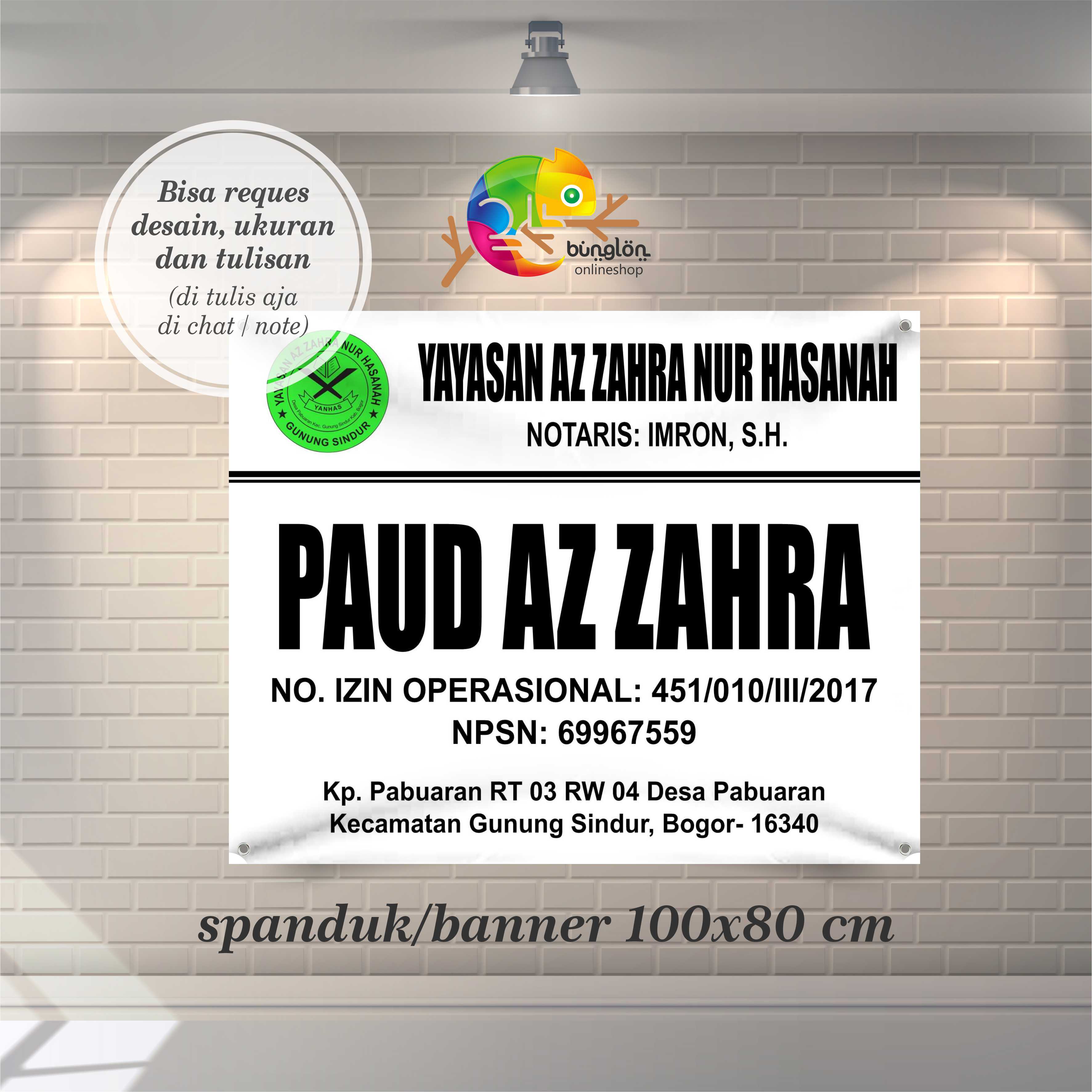 Spanduk, Banner 100x80 Cm Spanduk Plang Yayasan, Plang Paud, Plang TK ...
