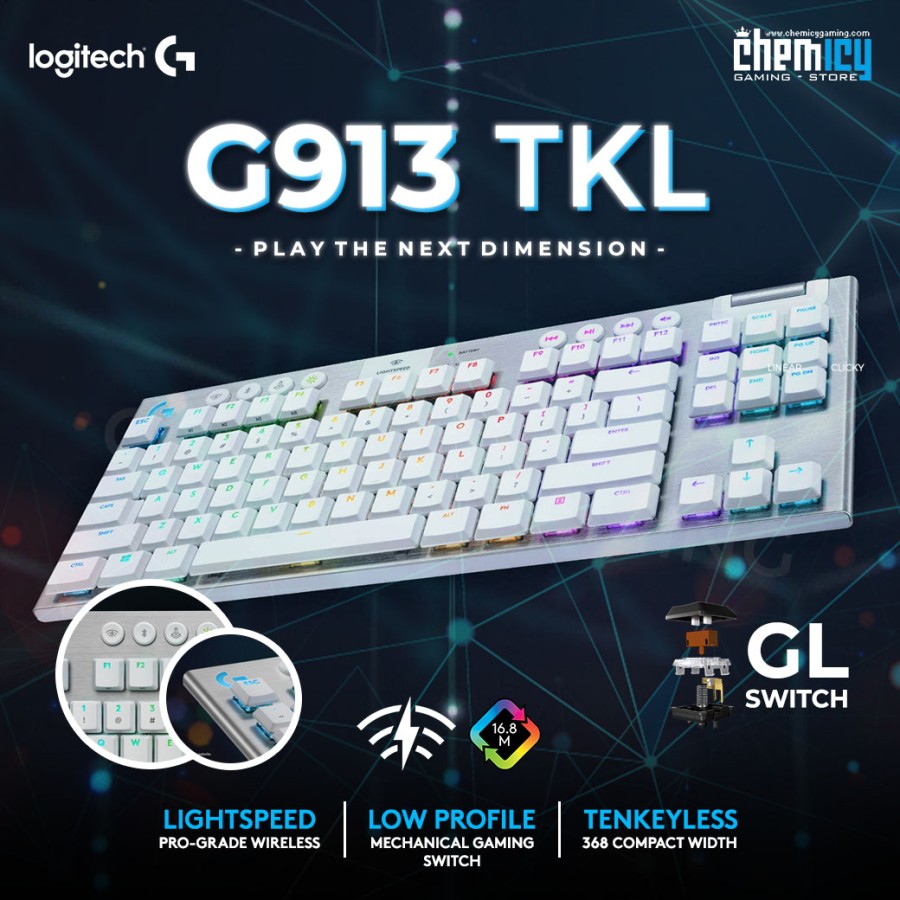 Logitech G913 White TKL Lightspeed Wireless RGB Gaming Keyboard ...