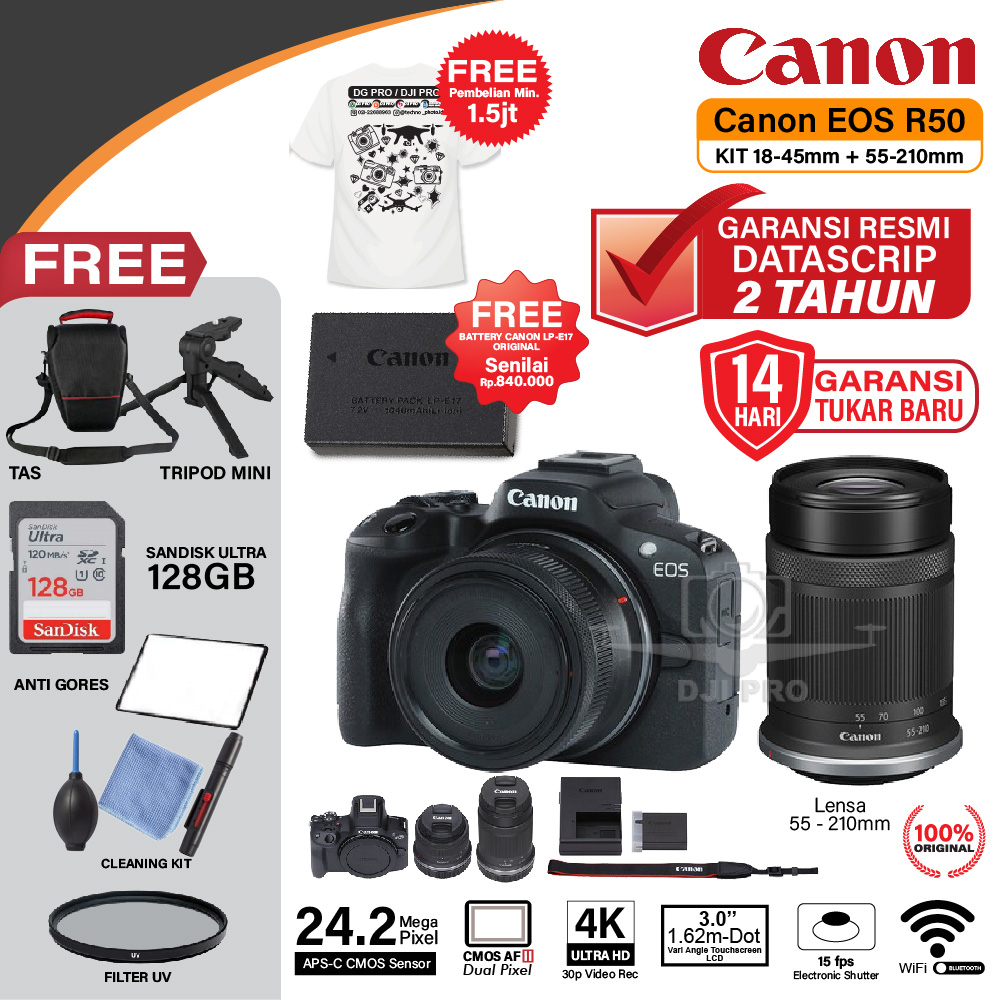 Canon EOS R50 kit 18-45mm + 55-210mm Mirrorless Camera EOS R 50 Resmi ...
