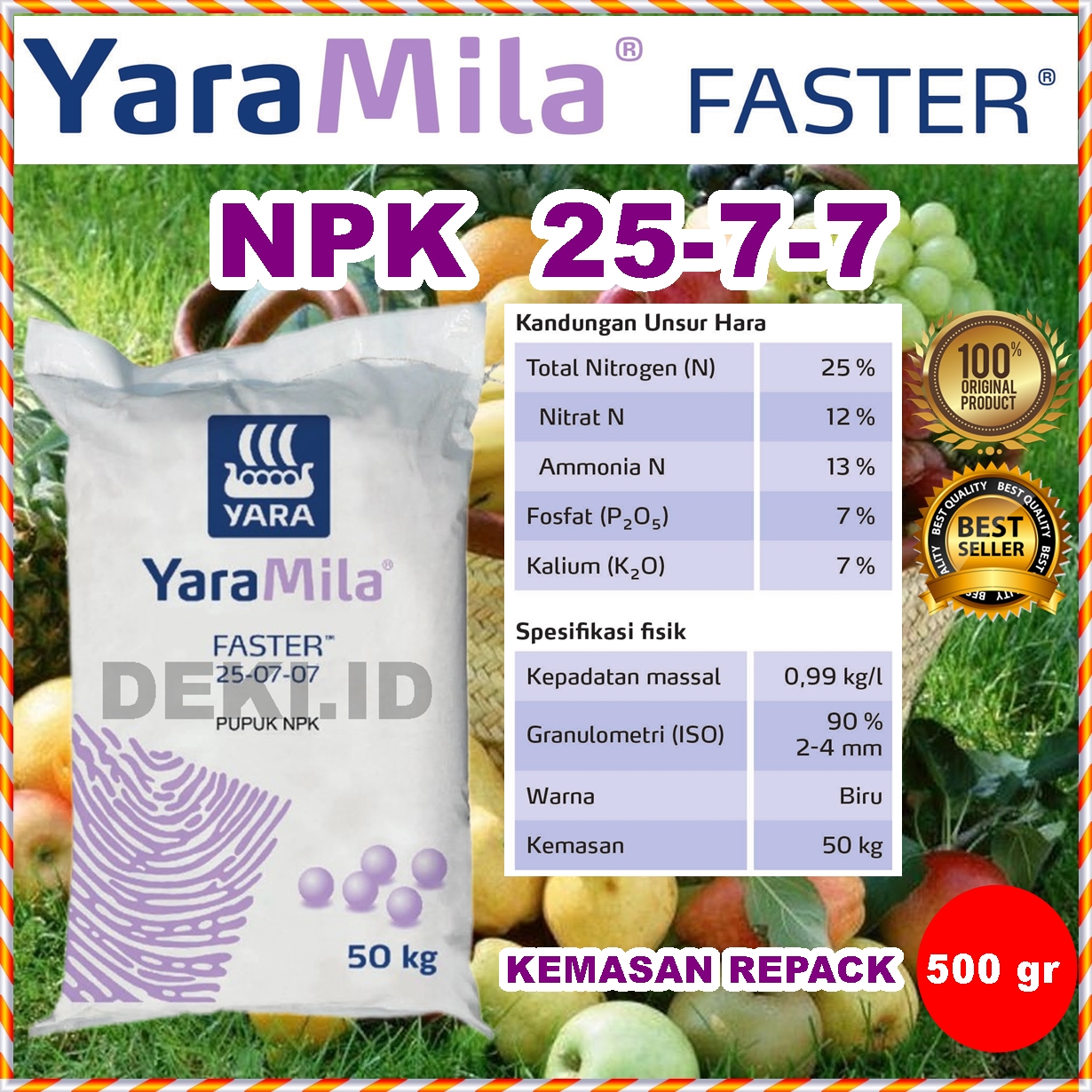 Pupuk NPK 25 7 7 Yara Faster 500 gr Kemasan Repack YaraMila Fase ...