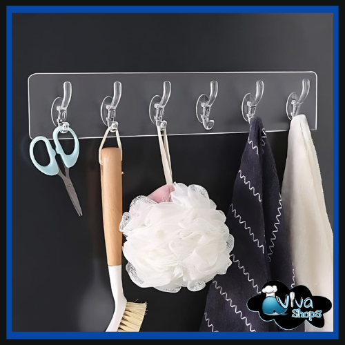 Hook Dinding Tempel Serbaguna Multifungsi Transparan 6 Kait/Gantungan ...