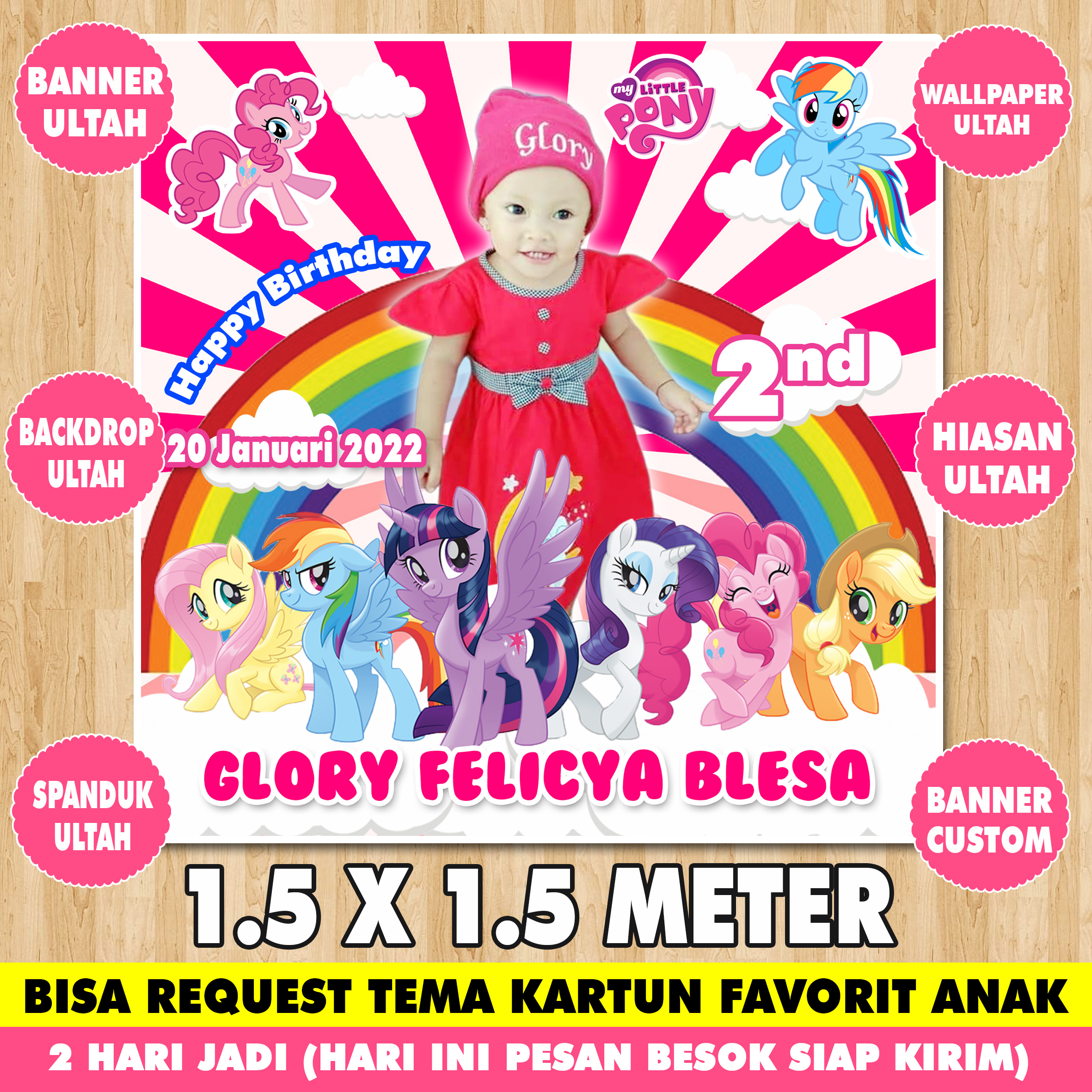Banner Backdrop Ulang Tahun Anak Custom Gambar 1,5 x 1,5 Meter ...