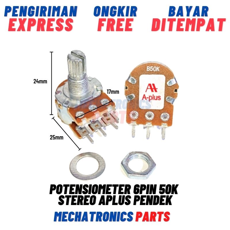Potensiometer 6Pin 50K Stereo APLUS Pendek Potentio 6 Pin Kaki AS ...