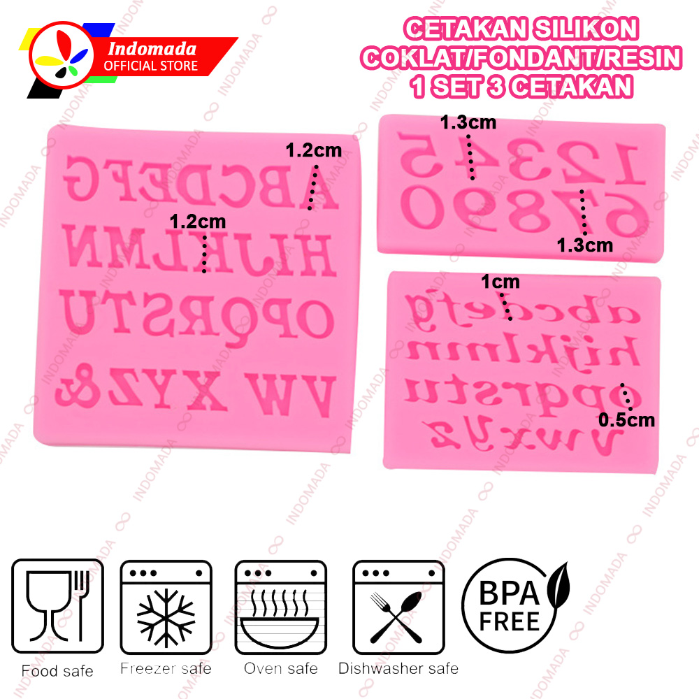 Indomada Cetakan Silikon Huruf Besar Kecil Angka 1 Set 3 Cetakan ...