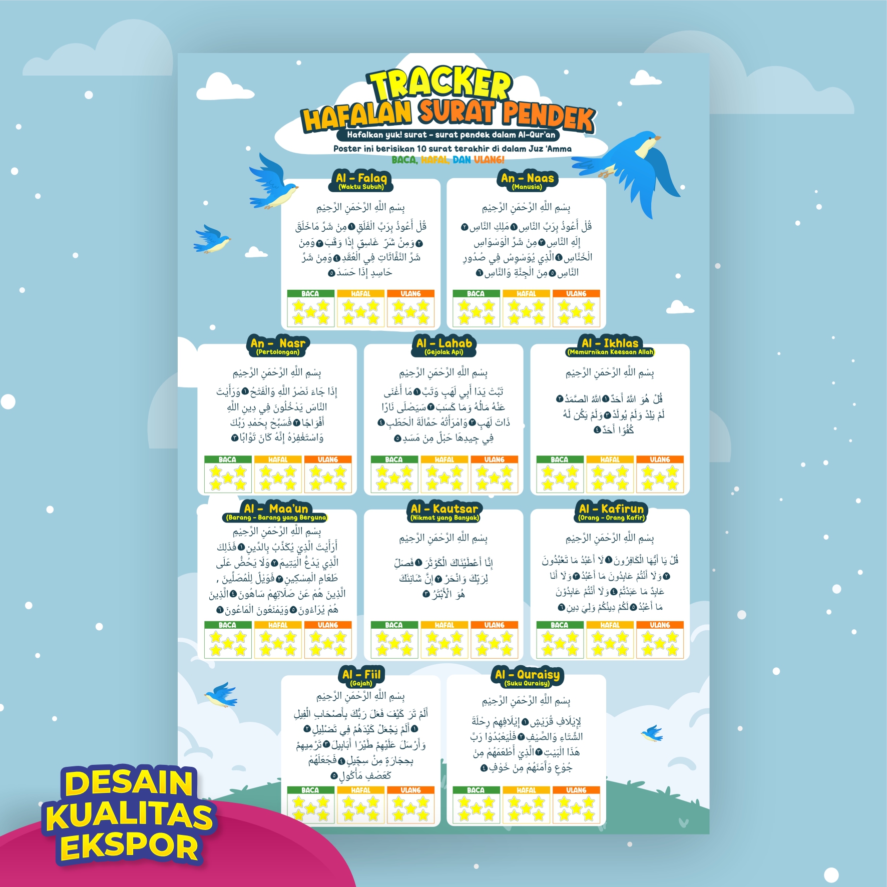 Poster Edukasi Anak Muslim/Bergambar/Desain Kualitas Ekspor stationery ...