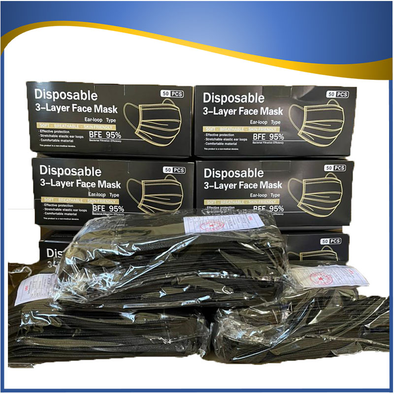 Masker hitam 3ply isi 50pcs hitam | Lazada Indonesia