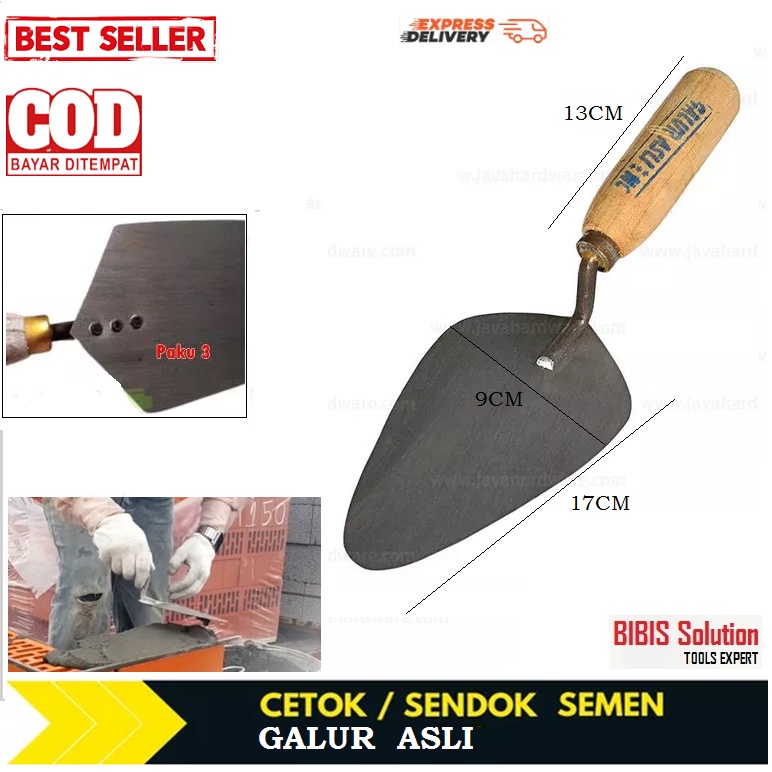 CETOK SEMEN SENDOK SEMEN TUKANG BANGUNAN GALUR ASLI BAJA GAGANG KAYU ...