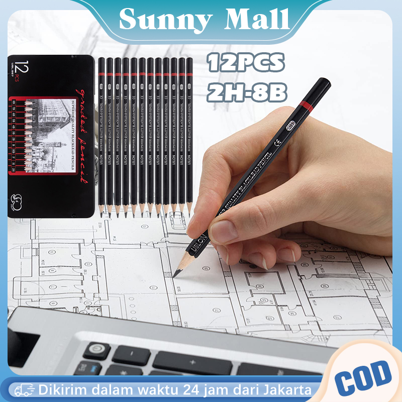 Sketching Pencil Set 12pcs Pensil Gambar Sketsa Set Sketch 2H-8B ...