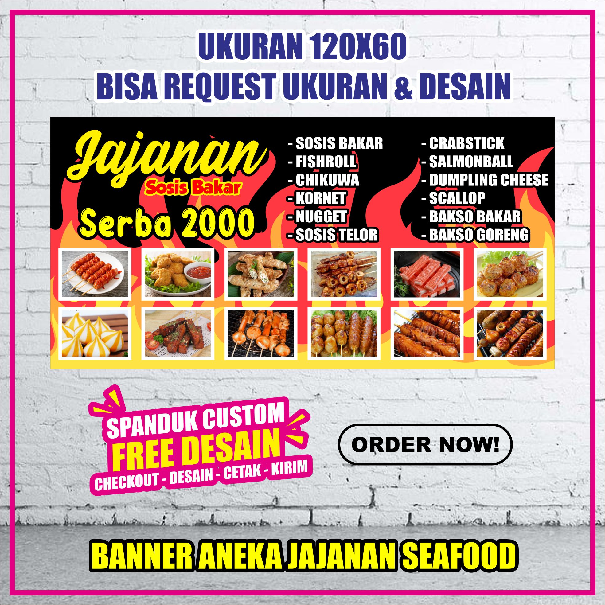 Spanduk/Banner Aneka Jajanan Seafood Ukuran 120x60 Free Desain | Lazada ...