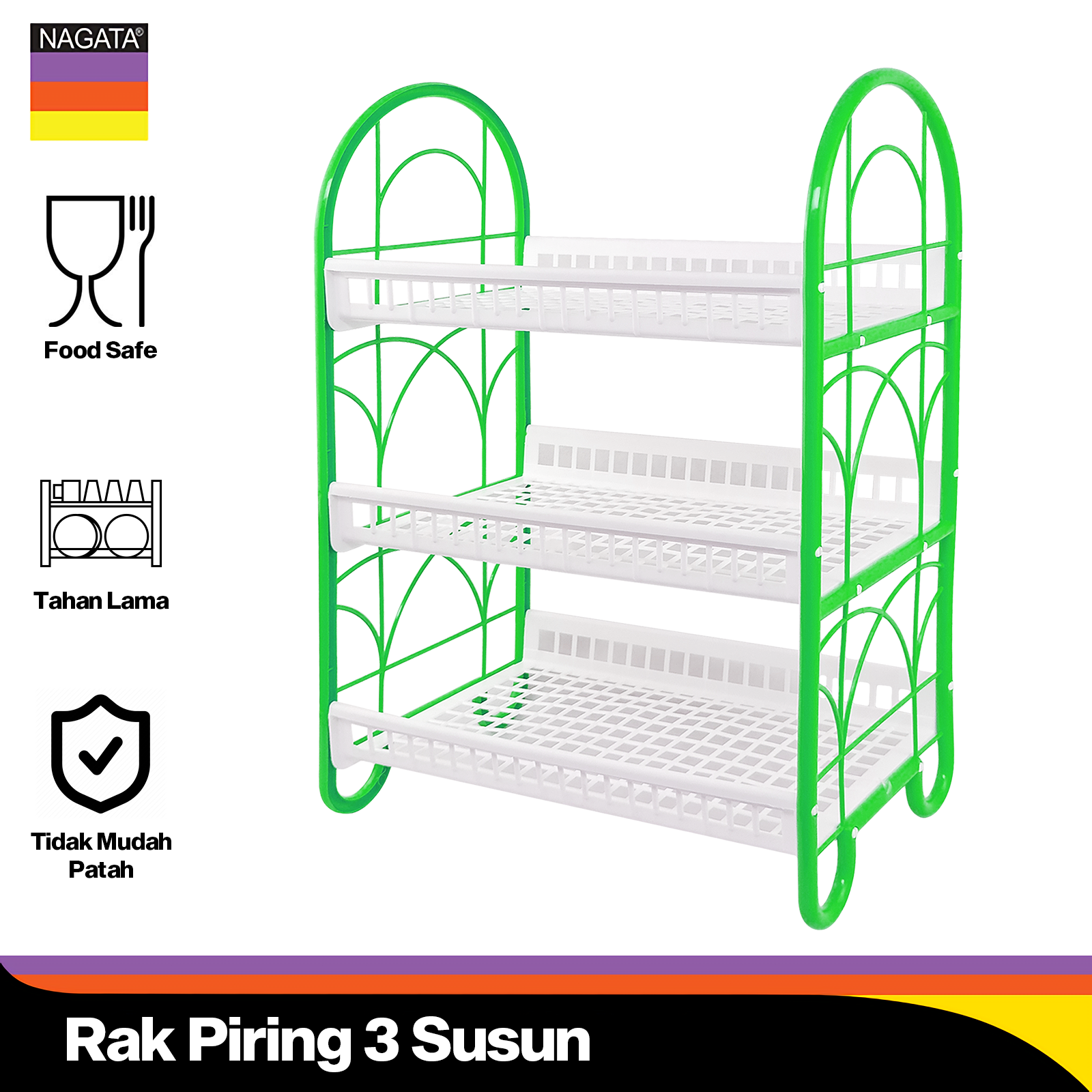 NAGATA Rak Plastik Serbaguna 3 Susun Multipurpose Rack Food Safe Rak ...