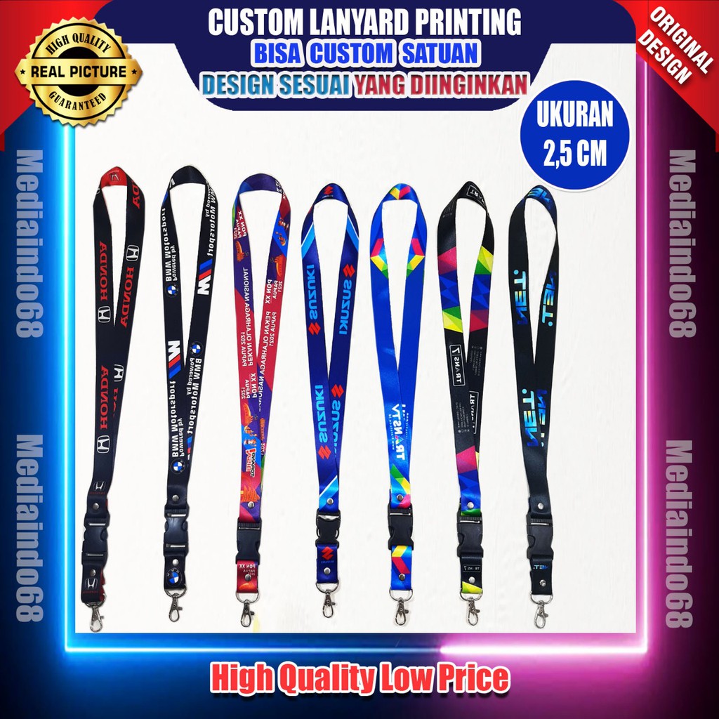 CUSTOM Lanyard Id Card Printing Ukuran 2,5 CM - Design Sesuai Yang ...