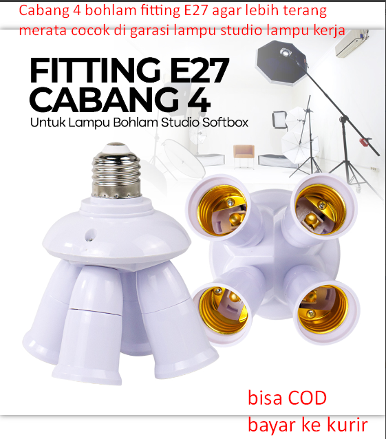 Cabang 4 bohlam fitting E27 agar lebih terang merata cocok di garasi lampu studio lampu kerja ...