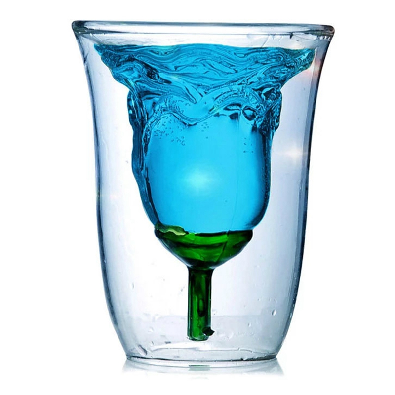 Rose Shape Double Wall Bilayer Wine Glass Cocktail Flip Liquor Cup Vaso ...