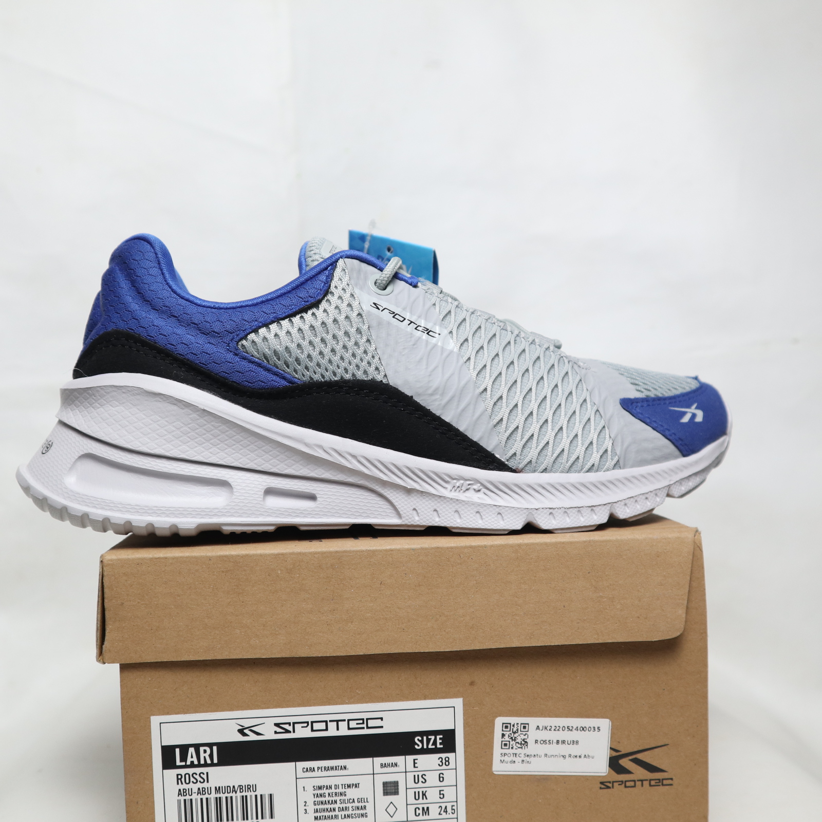 Spotec Rossi Running Shoes Sepatu Lari Unisex Original Abu Muda Biru ...