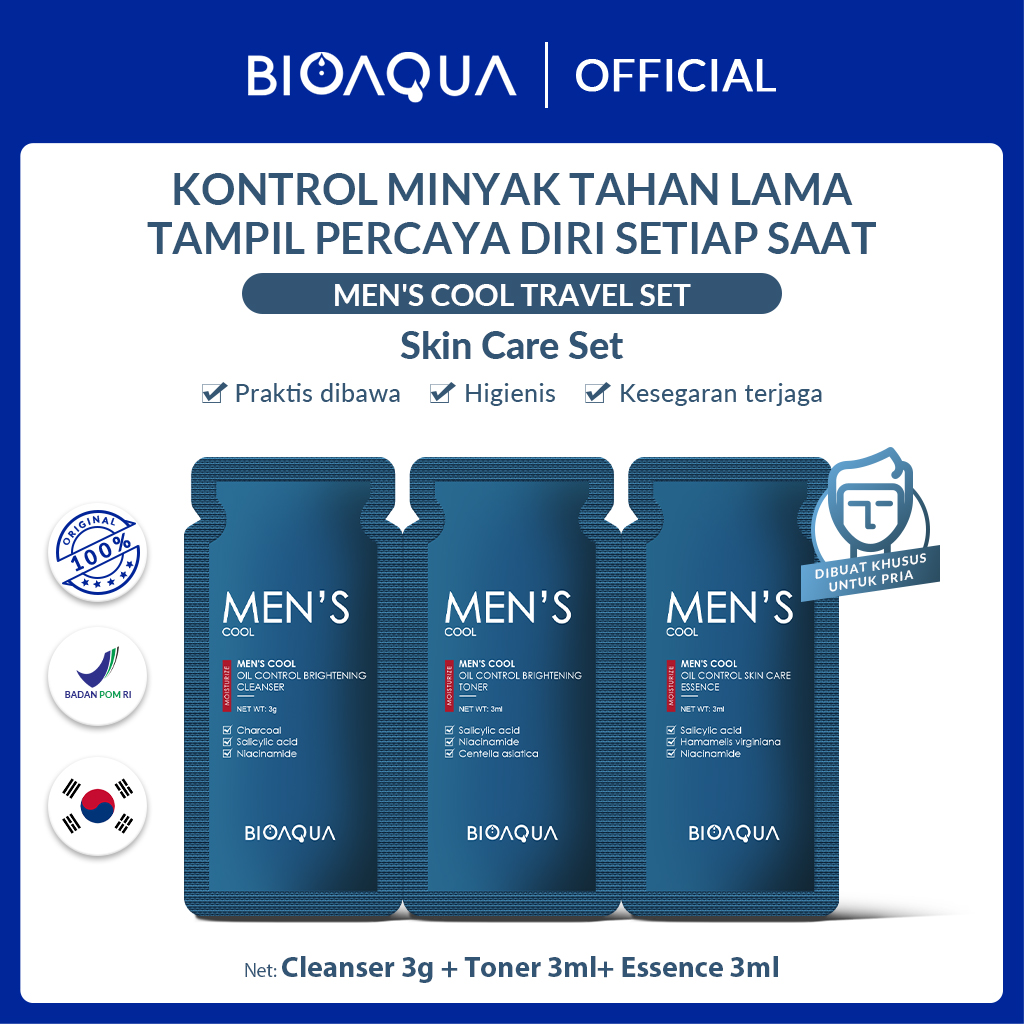 BIOAQUA Men's Cool Travelling SkinCare Set Praktis Dibawa Skincare ...