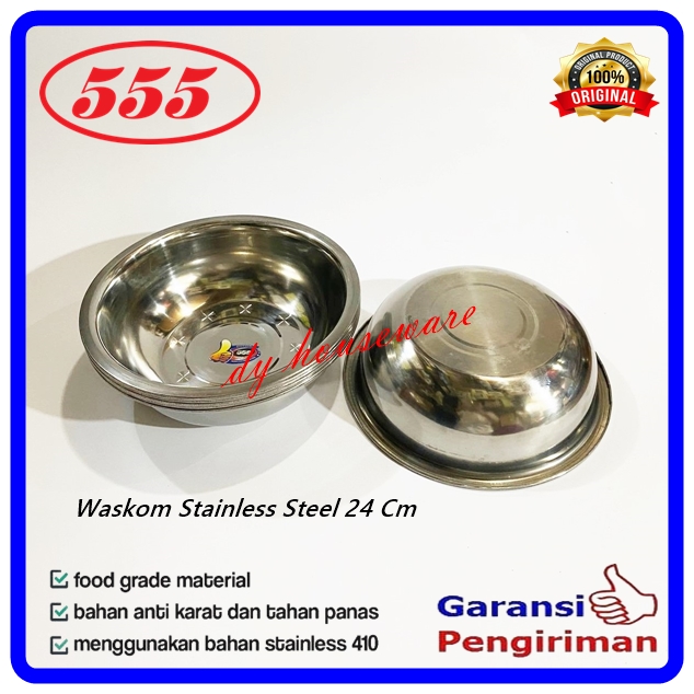 Baskom Waskom Mangkok Kobokan Stainless Steel Tebal 24 Cm 555 | Lazada ...