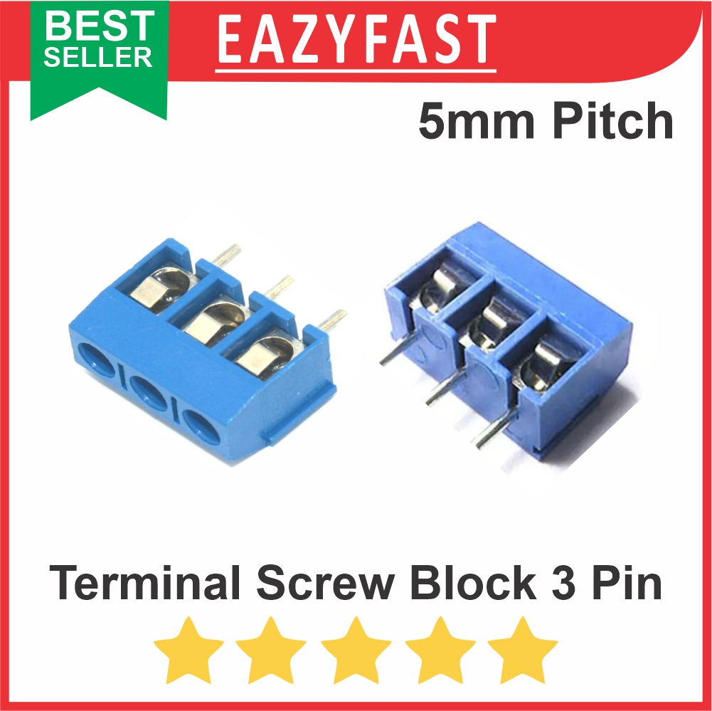 Screw Terminal Block 3 Pin Skrup PCB Blok Pitch 5mm Cable Connector ...