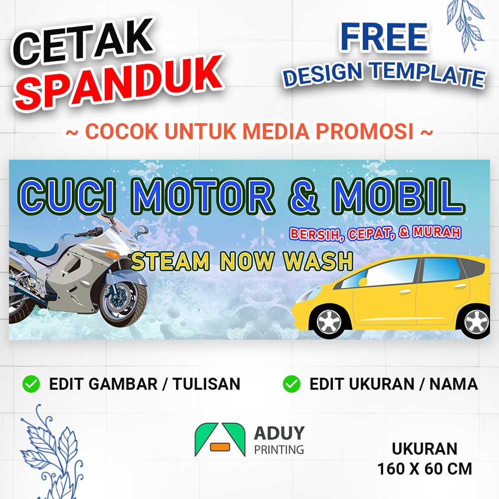 Spanduk Banner Cuci Motor dan Mobil Ukuran 160x60 CM Bisa Kustom Ukuran ...