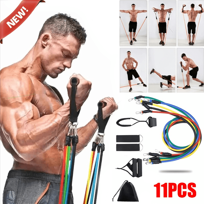 New Power Resistance Band 11 Pcs Set Tali Tarik Karet Gym Yoga Fitness ...