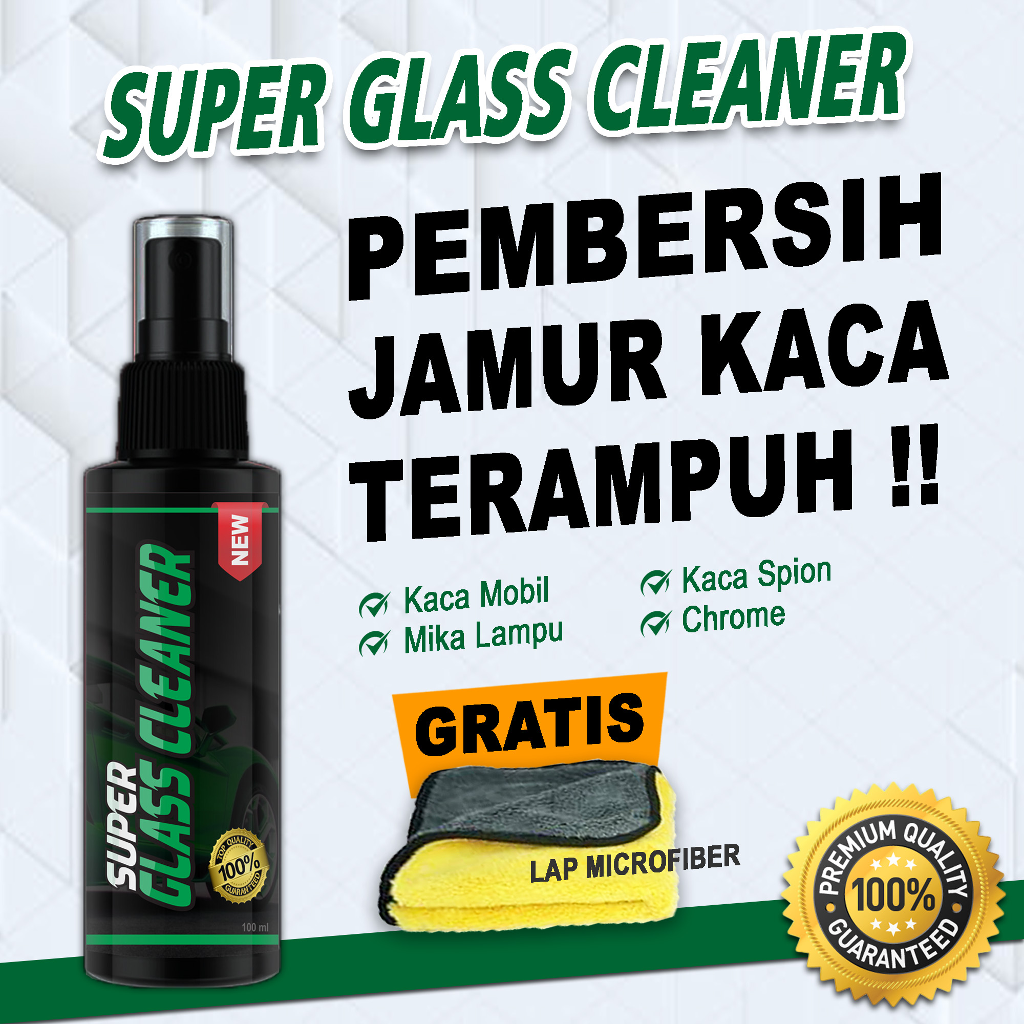 PROMO !! [ BELI 1 GRATIS MICROFIBER PREMIUM ] SUPER GLASS CLEANER 100ML ...
