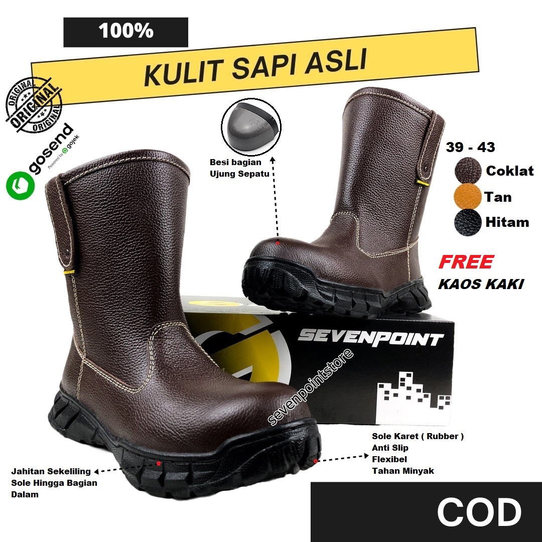 Sepatu Safety Pria Ujung Besi Proyek Boots Kulit Sapi Kerja Lapangan ...
