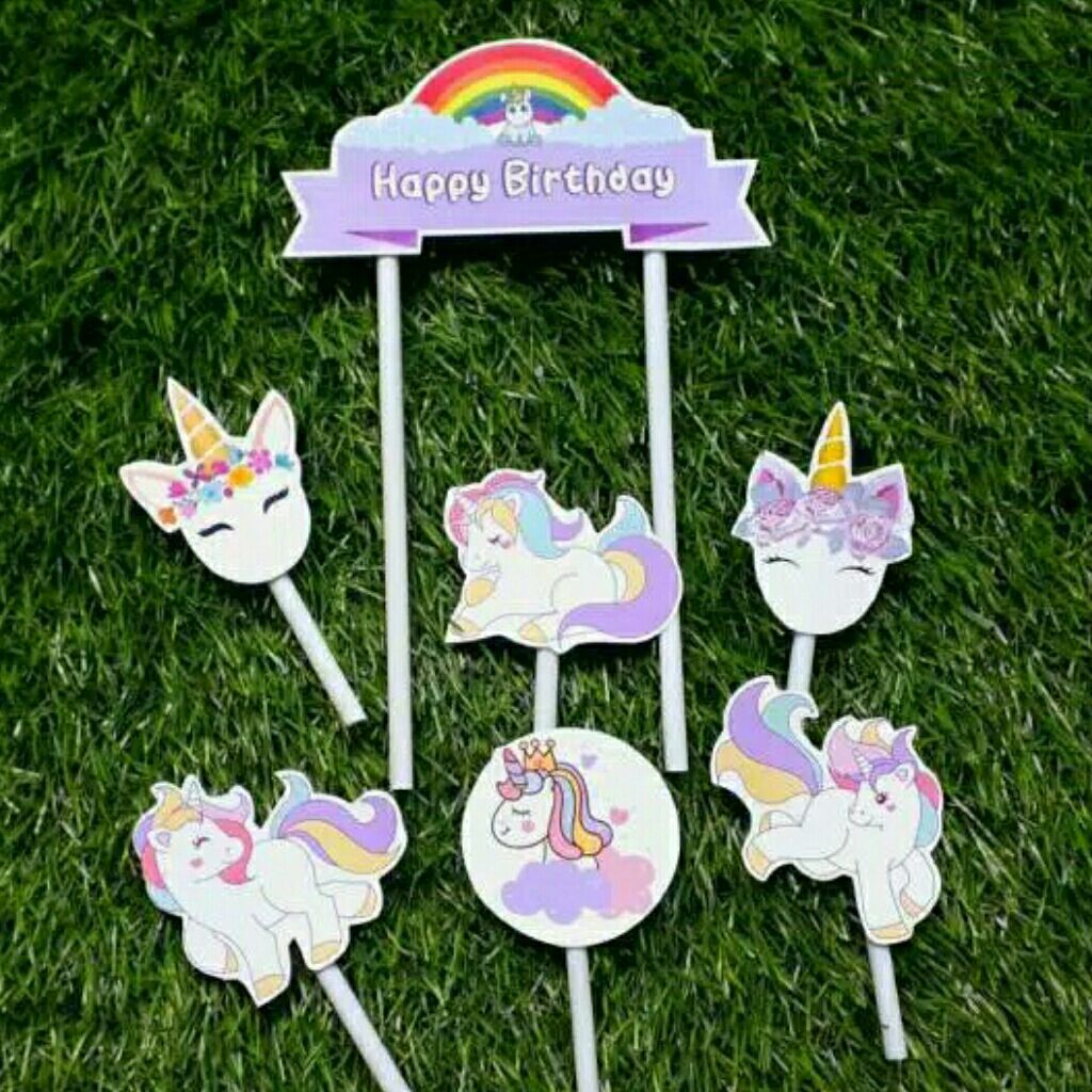 Topper Hiasan Kue Cake Tart Sedotan Happy Birthday Ulang Tahun Karakter