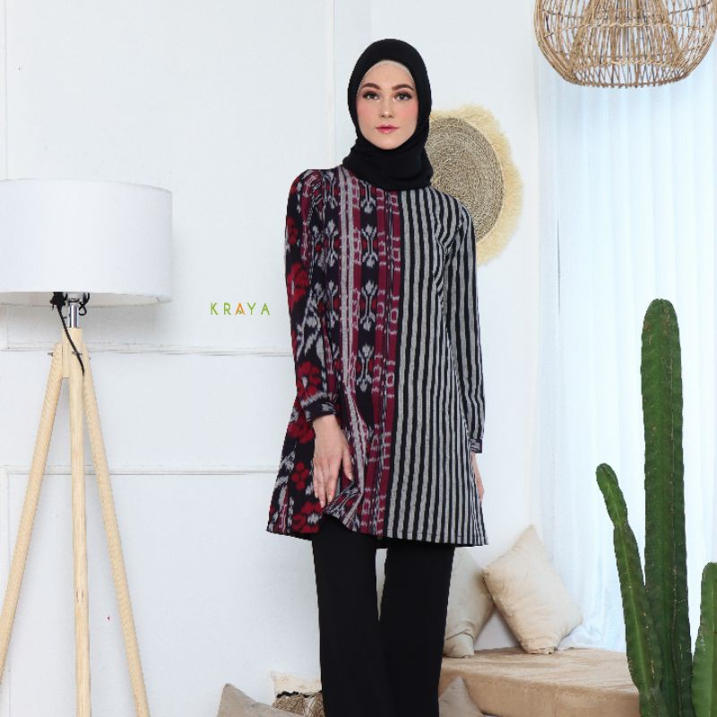 Haura Tunic Lurik Tunik Tenun Batik Busui Batik Modern / Batik Wanita ...