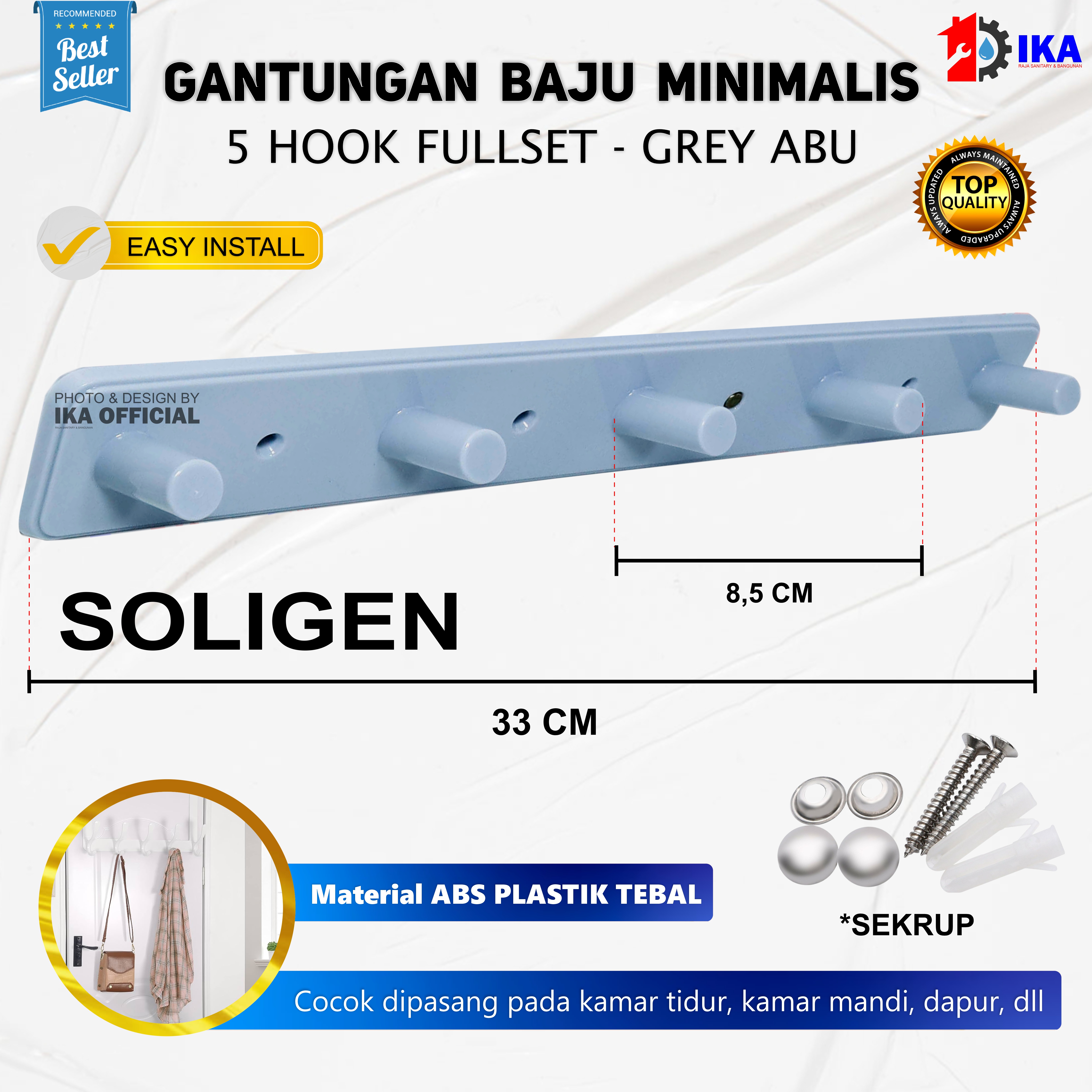 Gantungan Baju SOLIGEN Hanger 5 Kait Plastik PVC Kapstok Dinding Tembok Cantolan / Gantungan ...