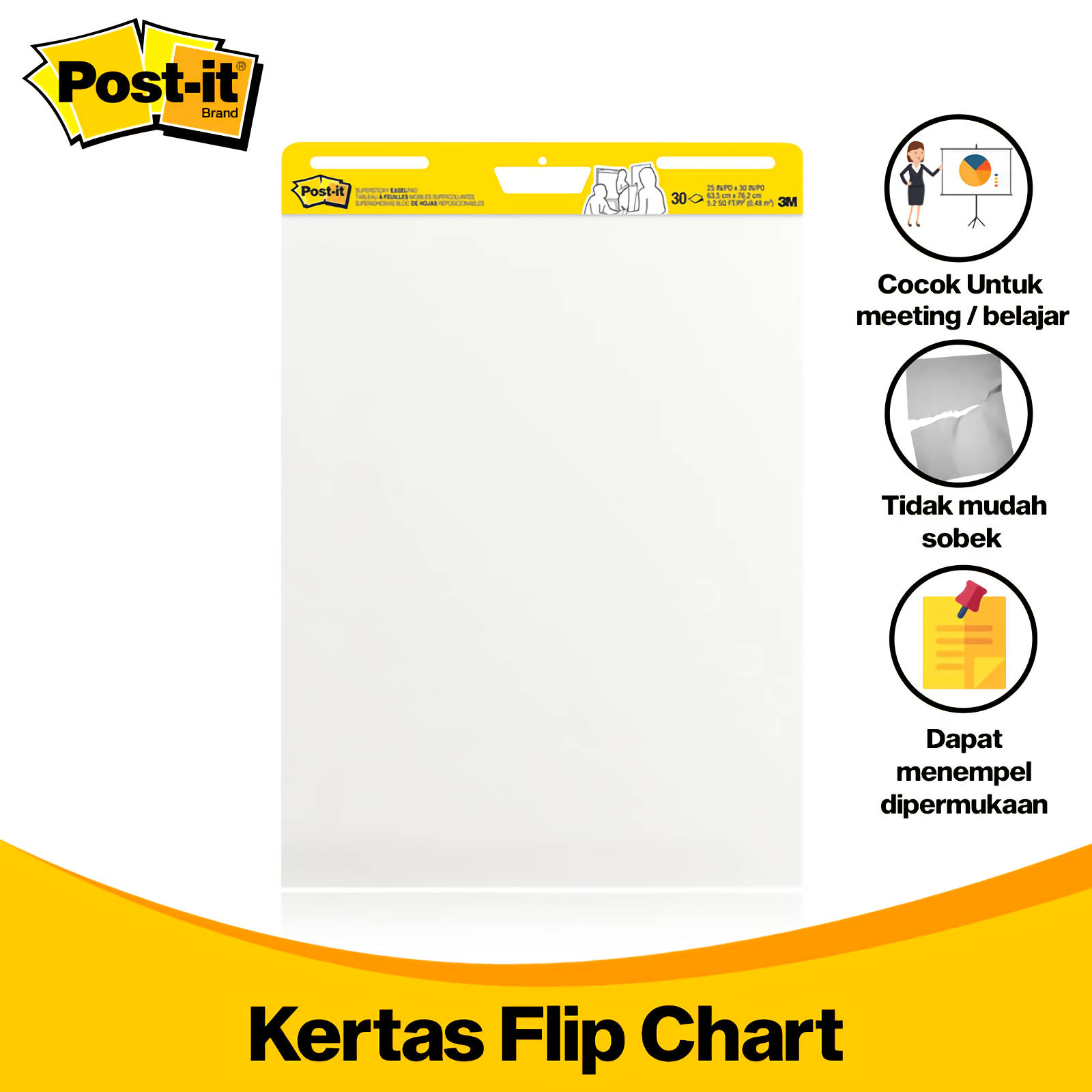 3M Post-it Kertas Flip Chart Tempel 63.5 x 76.2 cm 30 Lembar Super ...