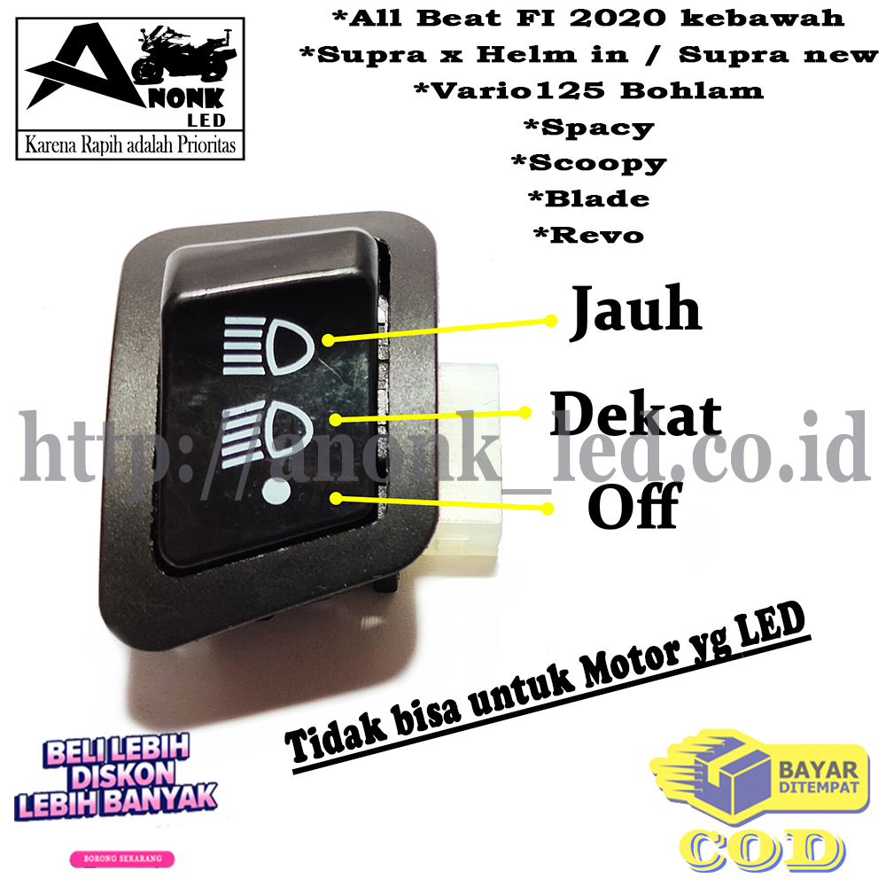 Saklar Lampu Motor Honda / Tombol Lampu DIM Motor Beat 3 Fungs ON OFF ...