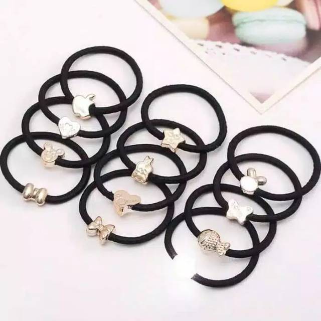 Ikat Rambut Karet Korea Model Hitam Karakter ( isi 2pcs ) | Lazada ...