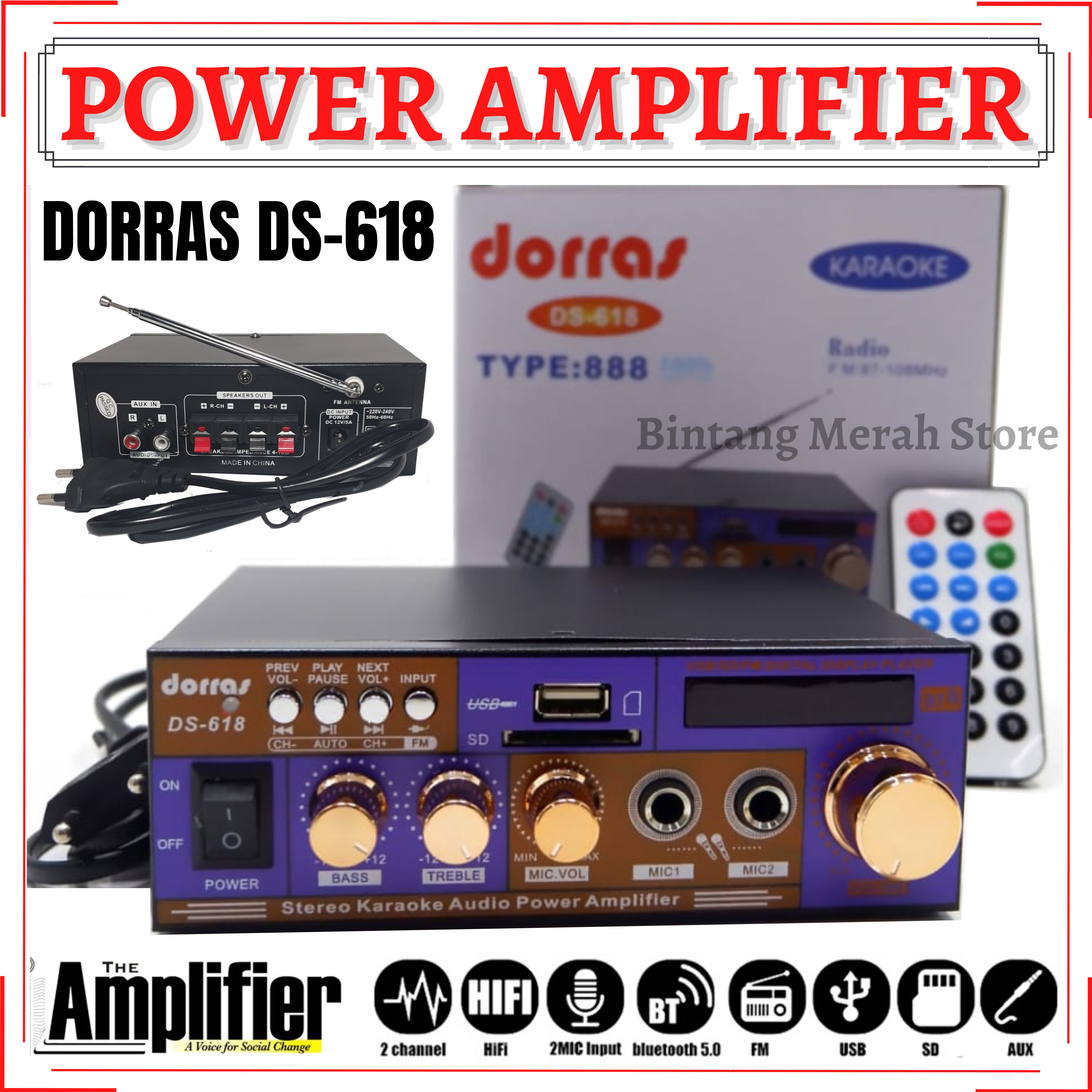 NEW ~ Amplifier Dorras DS-618 Bluetooth Stereo Karaoke + Mp3 player + Radio | Dorras Amplifier ...