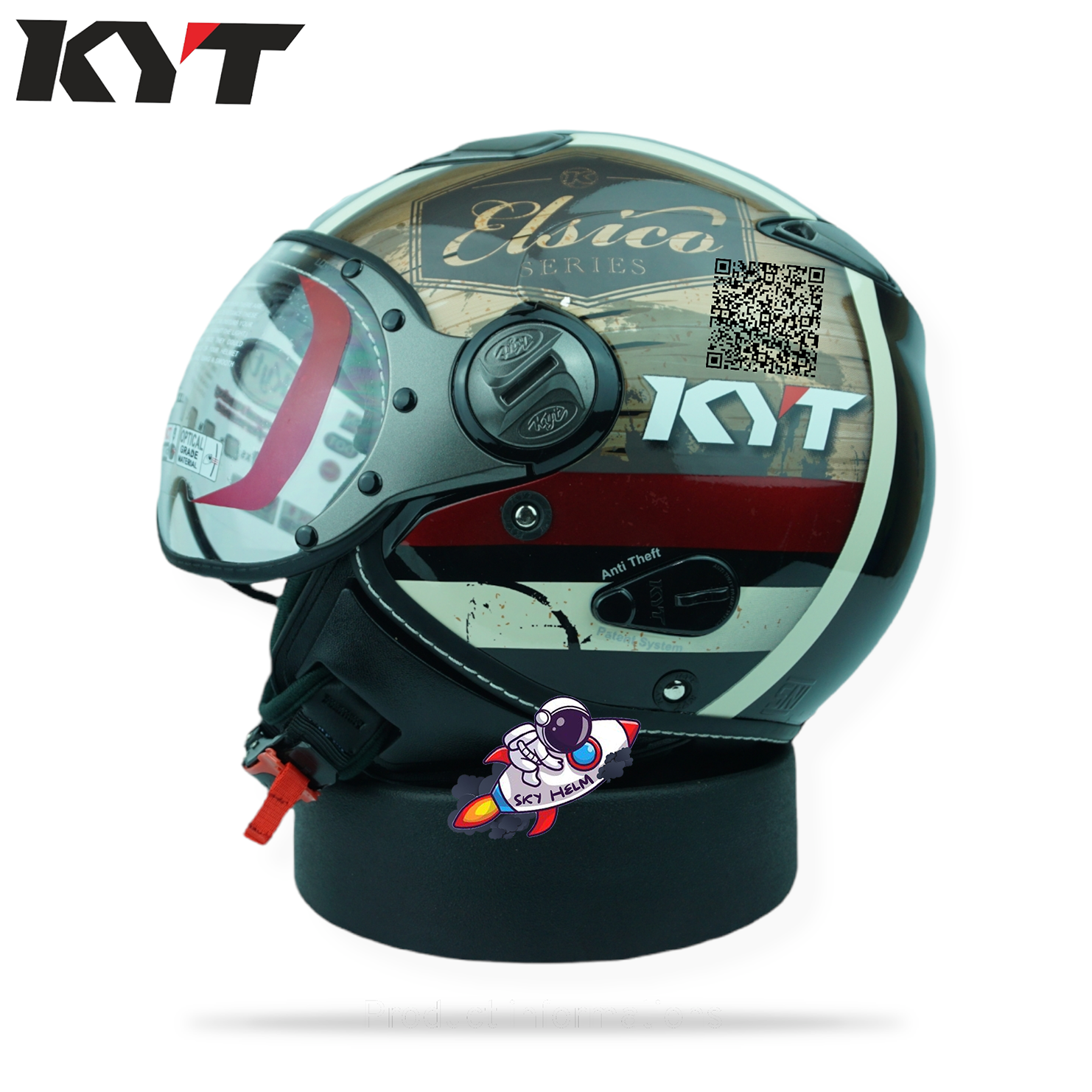 helm kyt elsico motif seri 4 black cream retro kyt original half face ...
