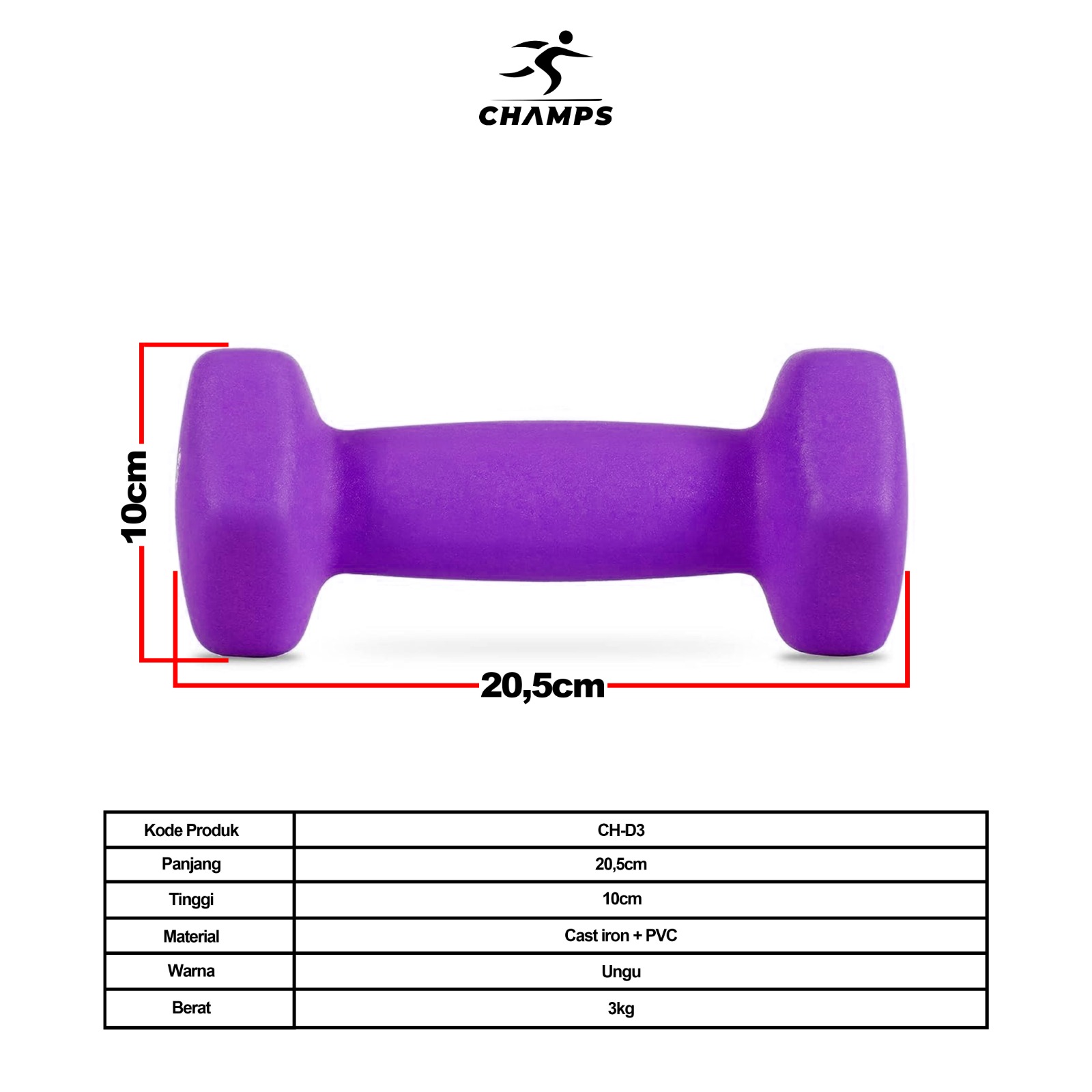 CHAMPS Mini Dumbell Barbel 1pcs 1/2/3 Kg - Alat Gym Rumahan Cewek Alat ...