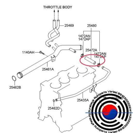 Hose Coolant By Pass Hyundai Accent Avega Getz Selang 25472-22600 ...