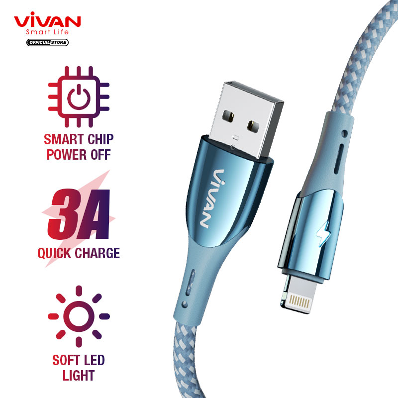 VIVAN Kabel Data Iphone VZL100S 3A Smart Chip Automatic Power-Off QC3.0 ...