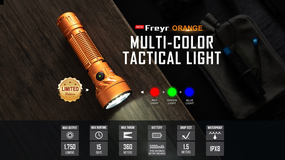 Olight Freyr Orange Rechargeable White+Red+Green+Blue RGB 1750 Lumens ...