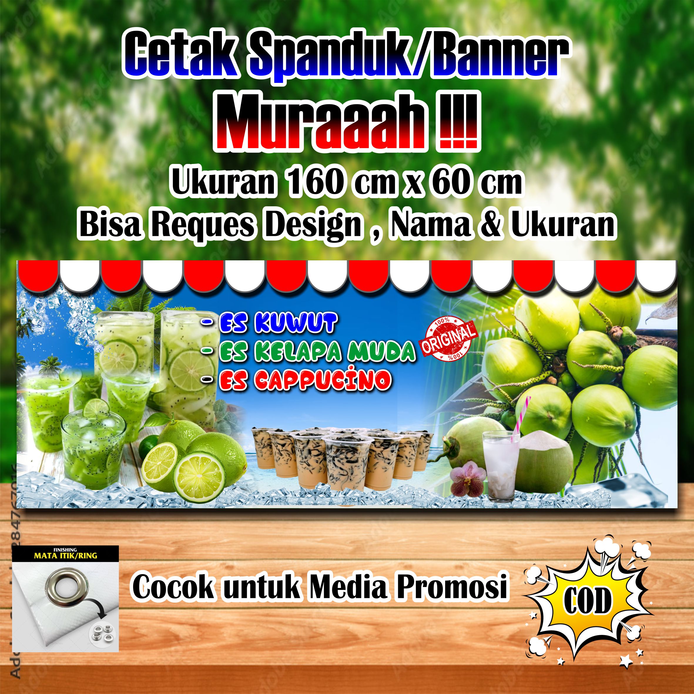 Spanduk Es Kuwut Banner Es Kuwut & Es Kelapa Ukuran 160 cm x 60 cm ...