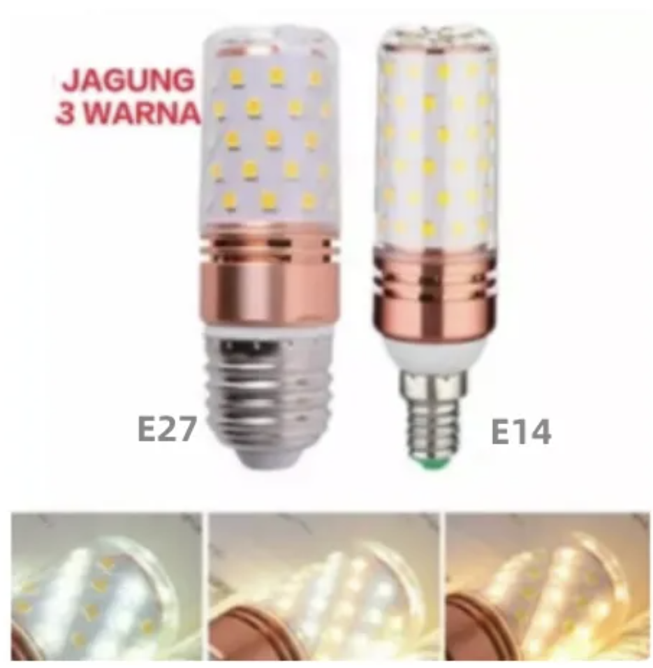 LAMPU LED 3 WARNA CAHAYA (PUTIH, KUNING, & WARM WHITE) 12W LAMPU JAGUNG ...