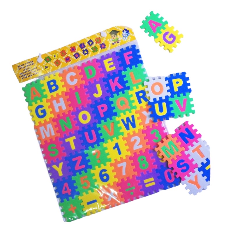 PUZZLE SPON ALPHABET isi 42 keping/ mainan edukasi spon huruf dan angka ...