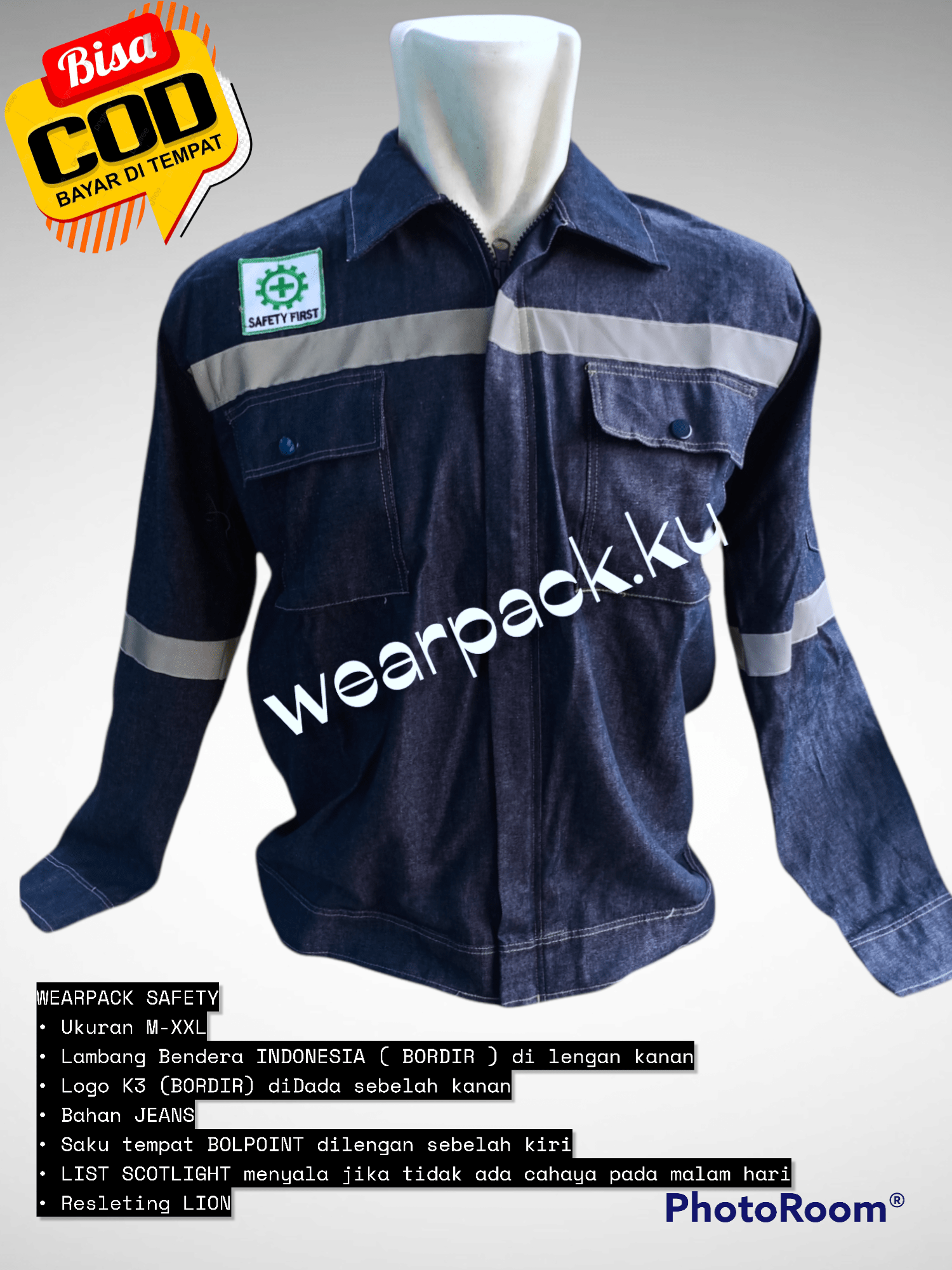 Wearpack safety seragam kerja proyek warna jeans (levis) lengan panjang ...