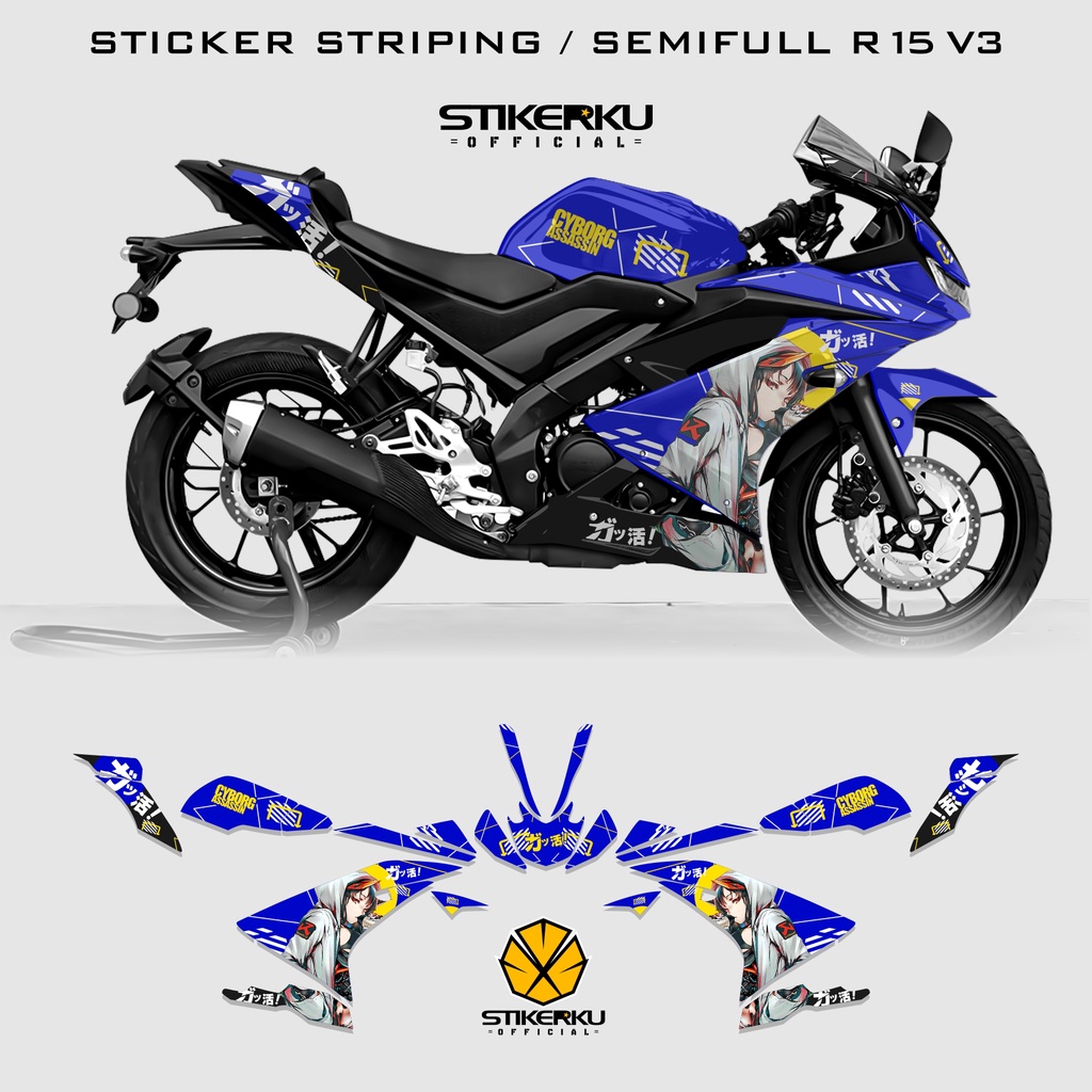 STICKER STRIPING ANIME GIRLS / YAMAHA R15V3 / SEMIFULL / STOCK / DECALS ...