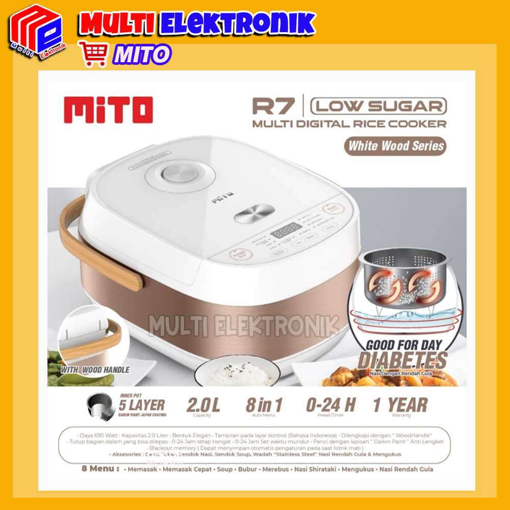 Mito Rice Cooker Multi Digital R7 / R 7 / R-7 kapasitas 2 Liter 8 in 1 Low Carbo / Low Sugar ...