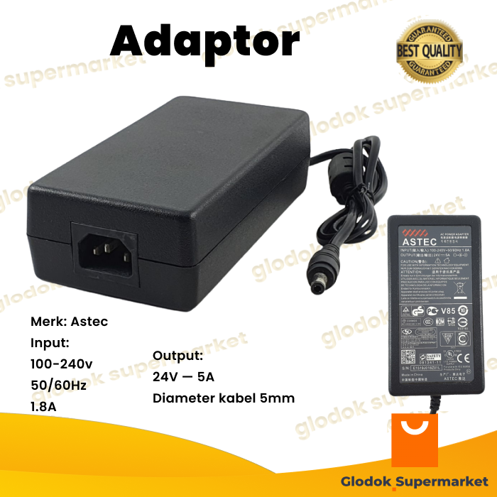 Adaptor 24v 5a Adapter DC Switching 24 Volt 5 Ampere Astec Free Kabel ...