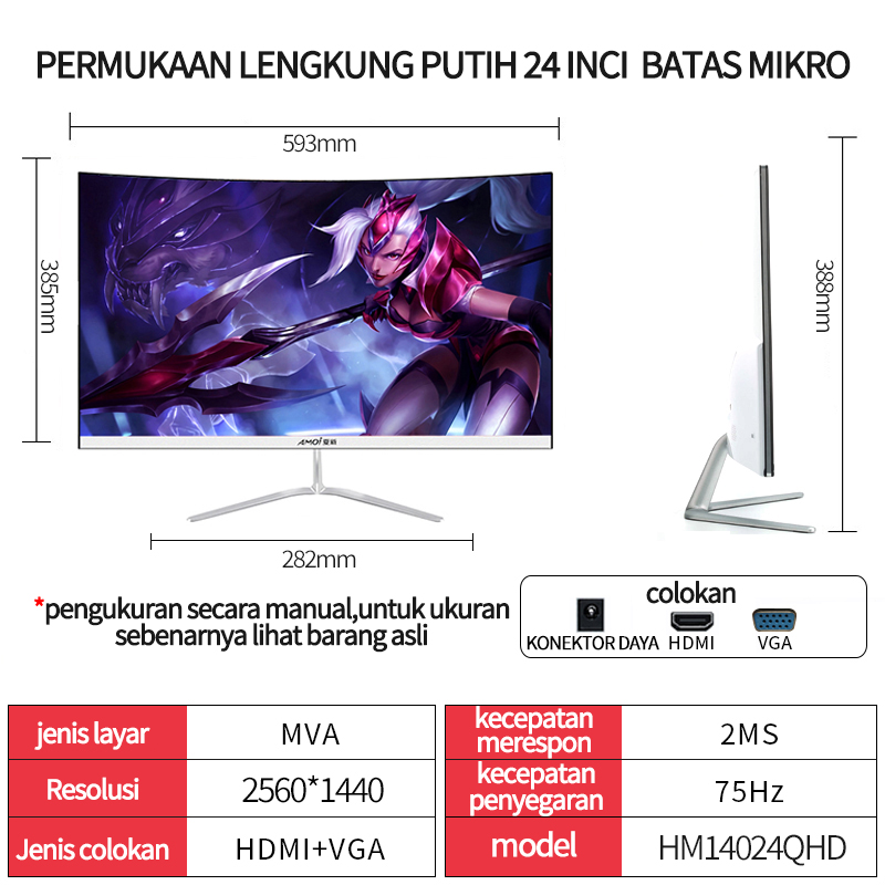 27‘’ Inch Gaming Monitor / Layar lurus - 1080p FHD HDMI VGA 75Hz 2ms ...