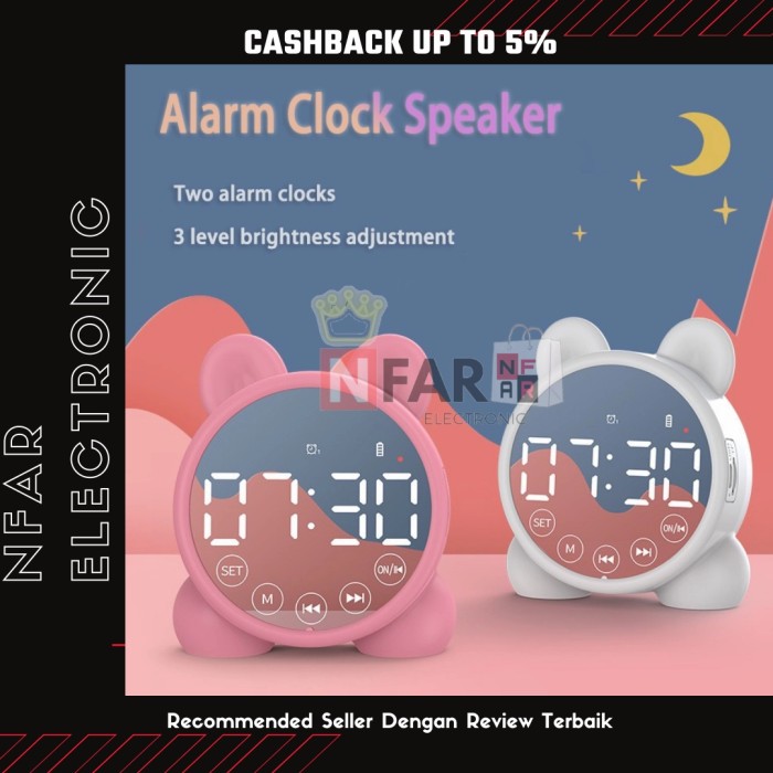 Speaker Jam Bluetooth Mini Versi 5.0 + Alarm dan Radio Jam Digital ...