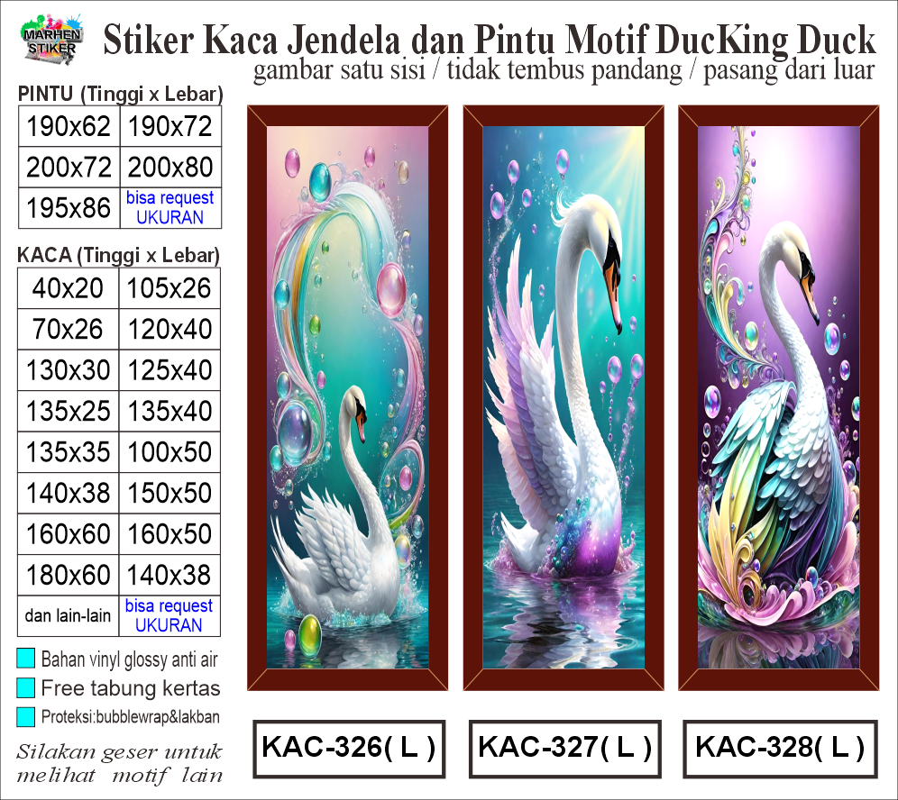 Stiker Kaca Jendela dan Pintu Motif Angsa (gambar satu sisi/tidak ...