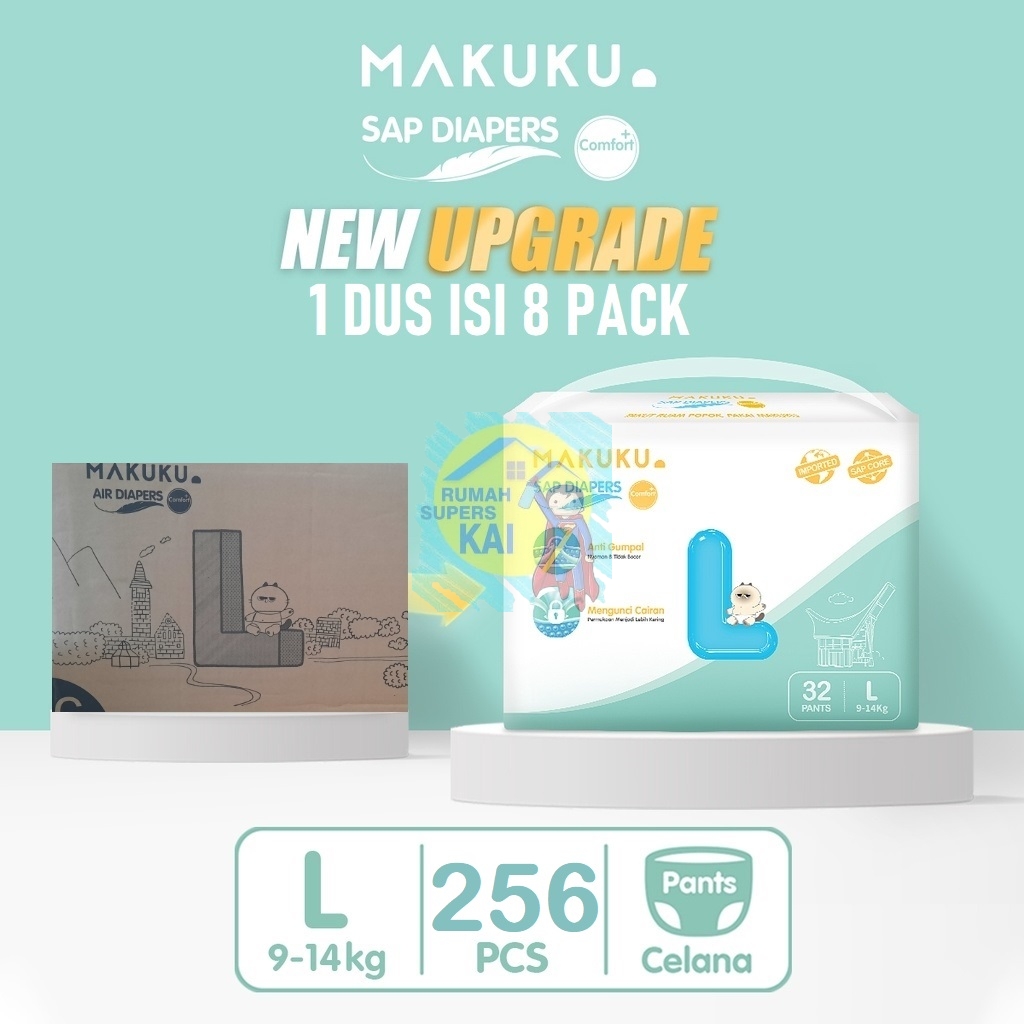MAKUKU COMFORT L32 X 8 PACK NEW SAP DIAPERS PANTS [ 1 DUS ] | Lazada Indonesia