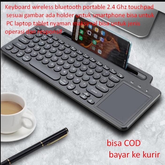 Keyboard wireless bluetooth portable 2.4 Ghz touchpad sesuai gambar ada ...